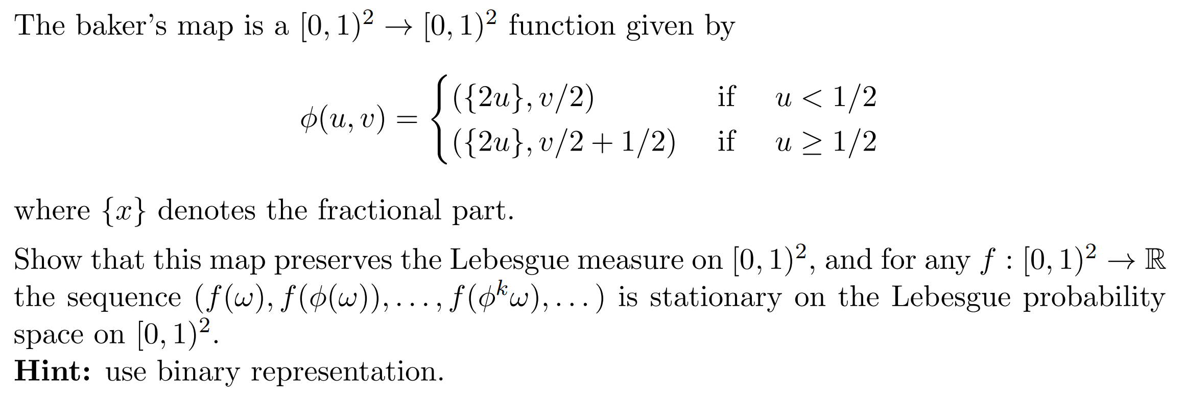 Solved The baker's map is a [0,1)2→[0,1)2 function given by | Chegg.com