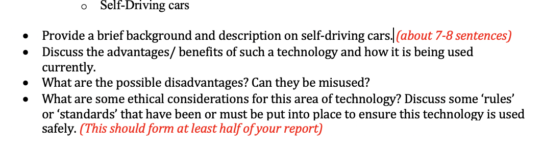 Solved o Self-Driving cars . Provide a brief background and | Chegg.com