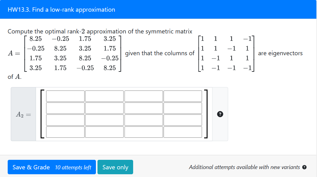 Compute The Optimal Rank 2 Approximation Of The