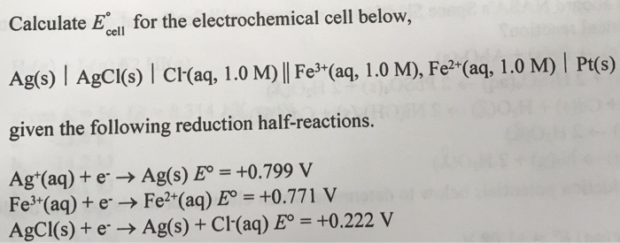 Solved Calculate E Degree Cell For The Electrochemical Cell