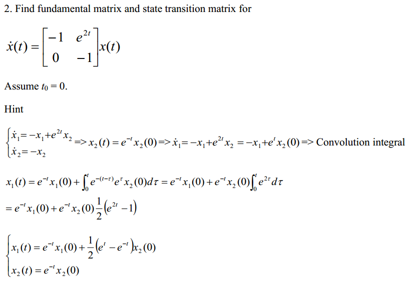 Solved 2. Find fundamental matrix and state transition | Chegg.com