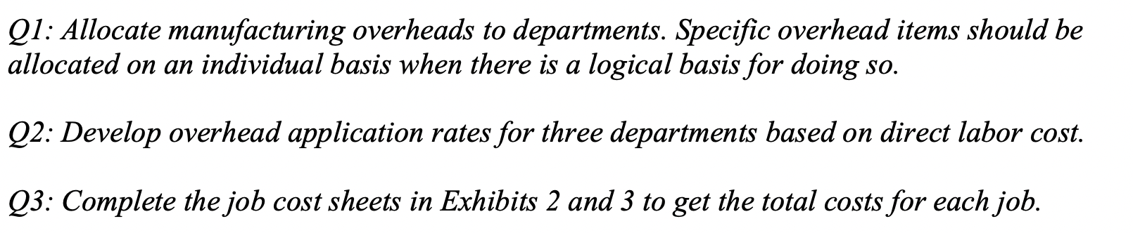 Solved Q1: Allocate manufacturing overheads to departments. | Chegg.com