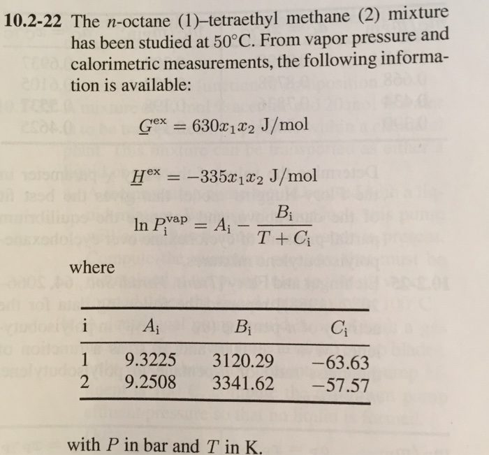 4. Data for the n-octane (1) / tetraethyl methane (2) | Chegg.com