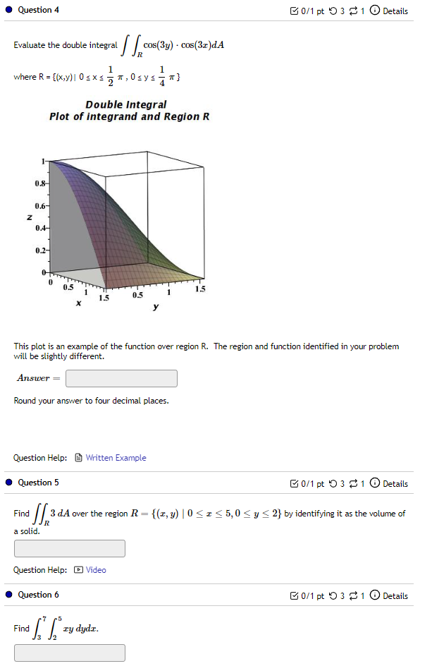 Solved Evaluate the double integral ∬Rcos(3y)⋅cos(3x)dA | Chegg.com