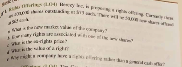 Solved Basic at $65 each. 11. Rights Offerings (L04) Berczy | Chegg.com