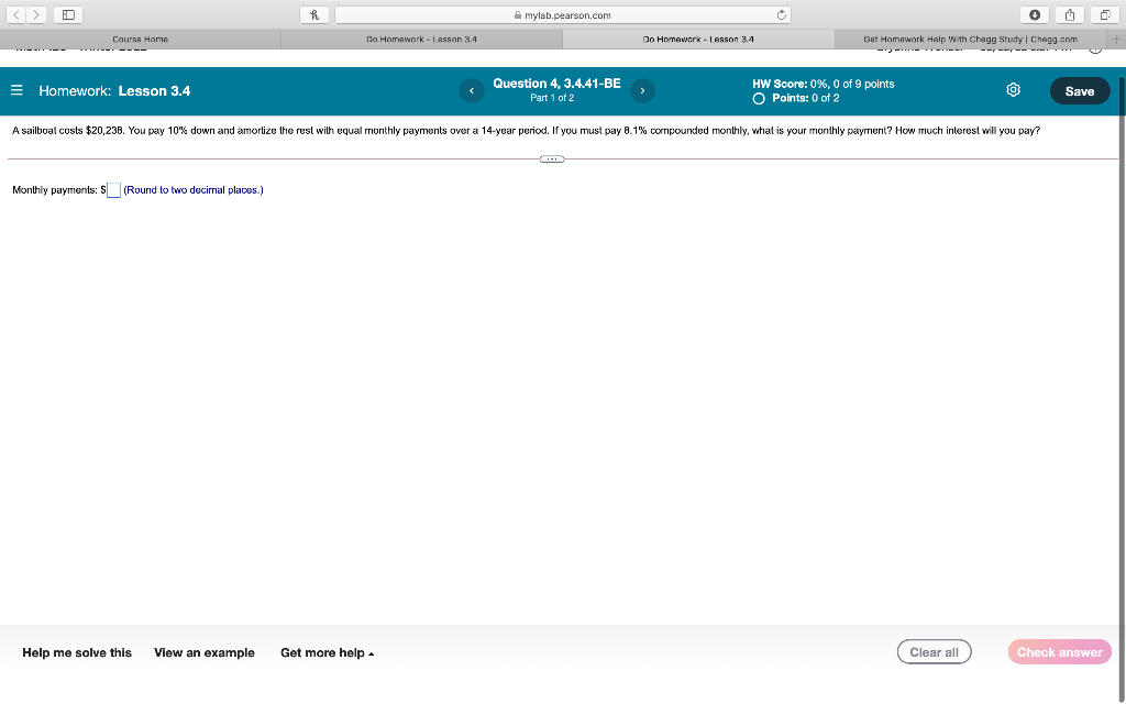 Solved mylab.pearson.com Do Homework - Lasson 3.4 Course | Chegg.com