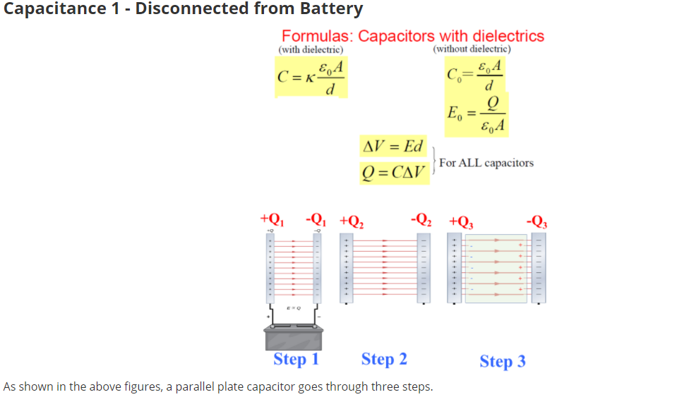 Solved Capacitance 1 - Disconnected from Battery Formulas: | Chegg.com
