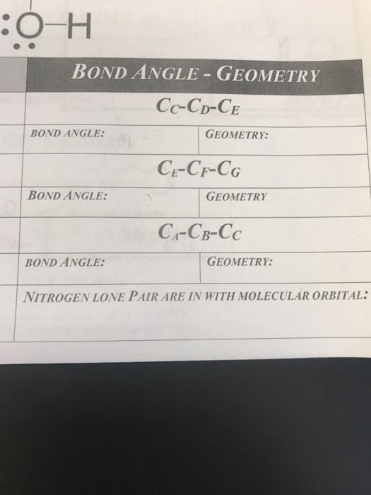 Solved O-H BOND ANGLE - GEOMETRY Cc-CD-C BOND ANGLE GEOMETRY | Chegg.com