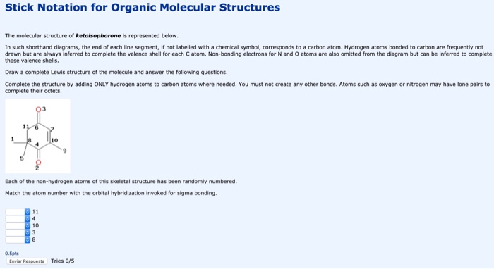 Solved Stick Notation for Organic Molecular Structures The | Chegg.com