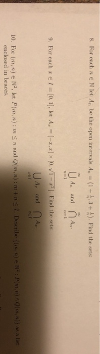 Solved 8. For eachnEN let A, be the open intervals A,n | Chegg.com