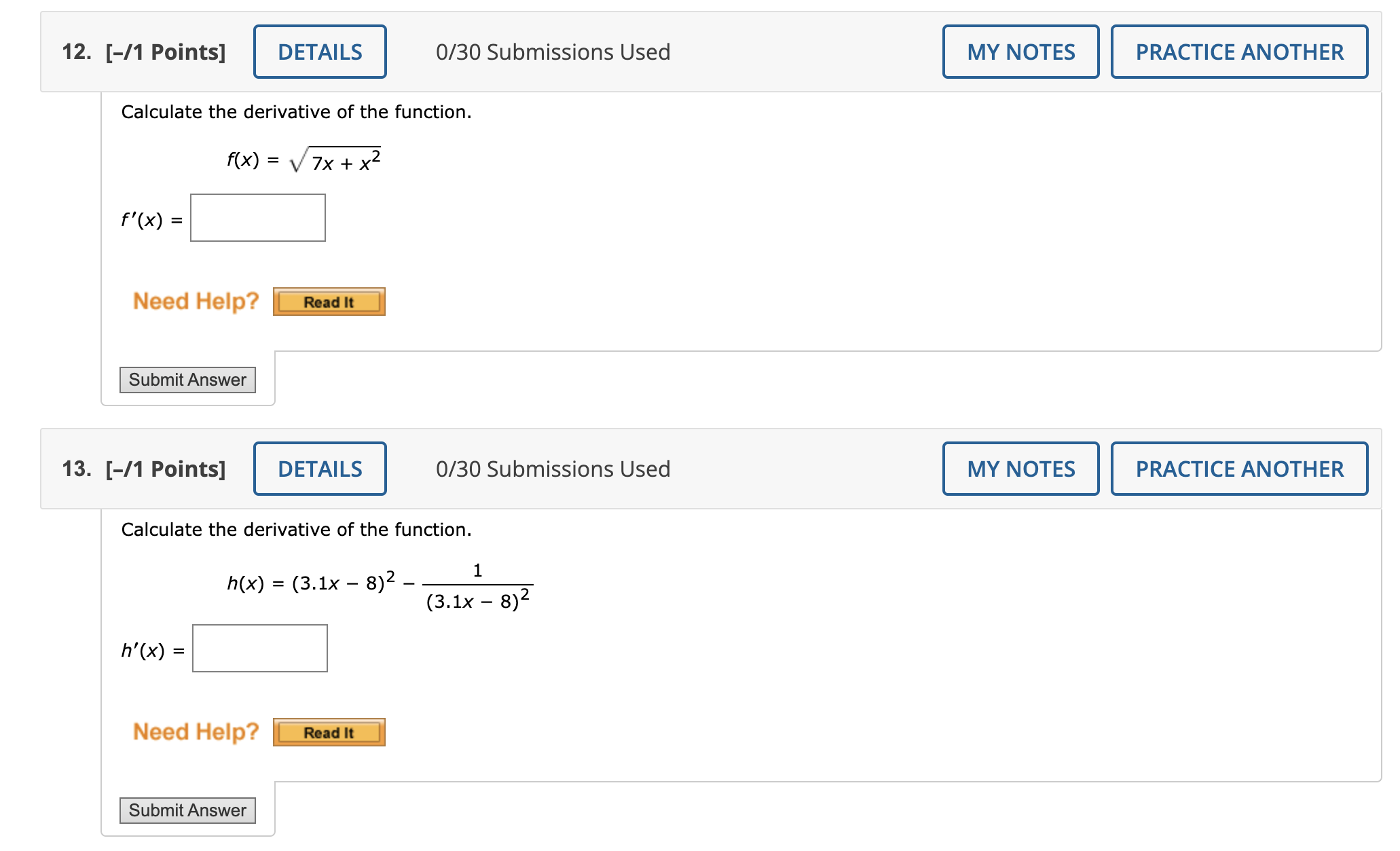 Solved 12. [-/1 Points] 0/30 Submissions Used Calculate the | Chegg.com