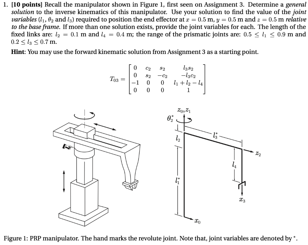 Solved 1. [10 points) Recall the manipulator shown in Figure | Chegg.com