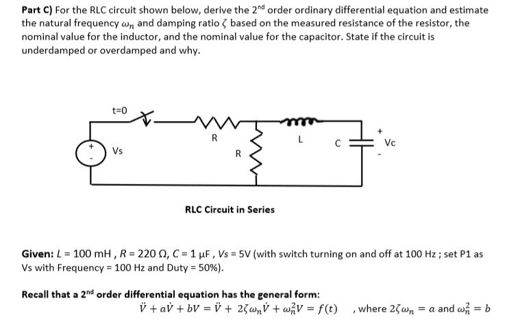 Solved Part C) For the RLC circuit shown below, derive the | Chegg.com