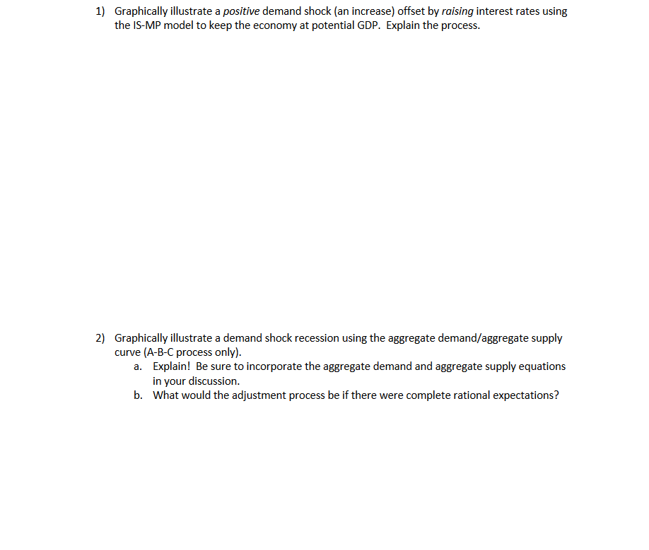 Solved 1) Graphically illustrate a positive demand shock (an | Chegg.com
