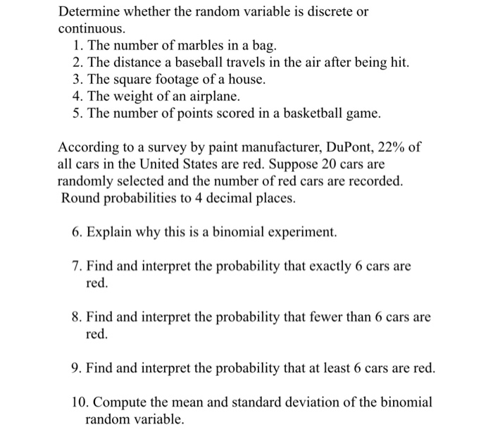 Solved Determine Whether The Random Variable Is Discrete Or 1447