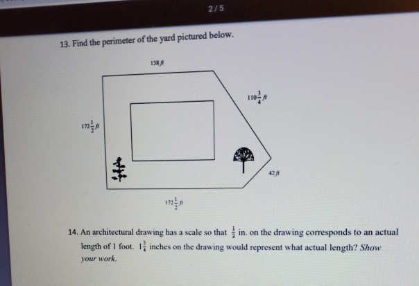 Solved 2/5 13. Find the perimeter of the yard pictured | Chegg.com