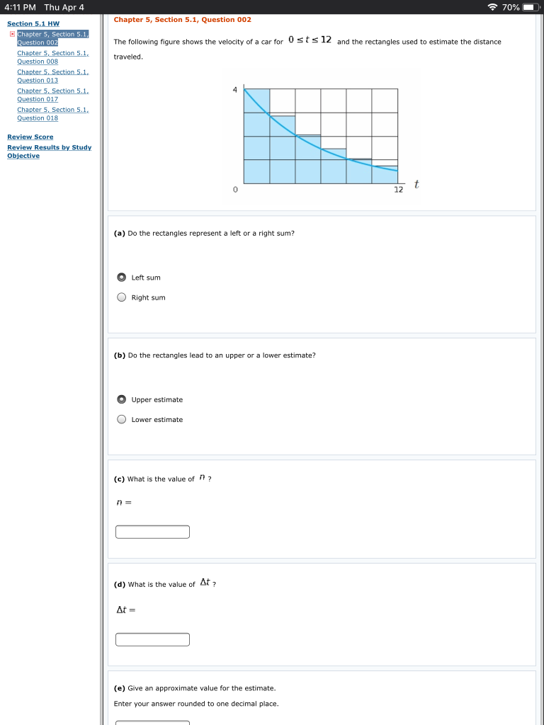 Solved 4:11 PM Thu Apr 4 Chapter 5, Section 5.1, Question | Chegg.com