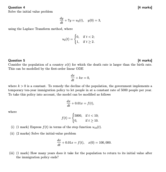 Solved Question 4 [4 marks] Solve the initial value problem | Chegg.com