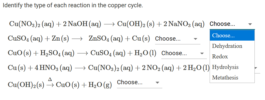 Solved Identify The Type Of Each Reaction In The Copper