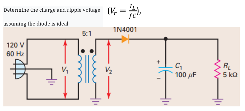 Solved Determine the charge and ripple voltage (V, = ), = | Chegg.com
