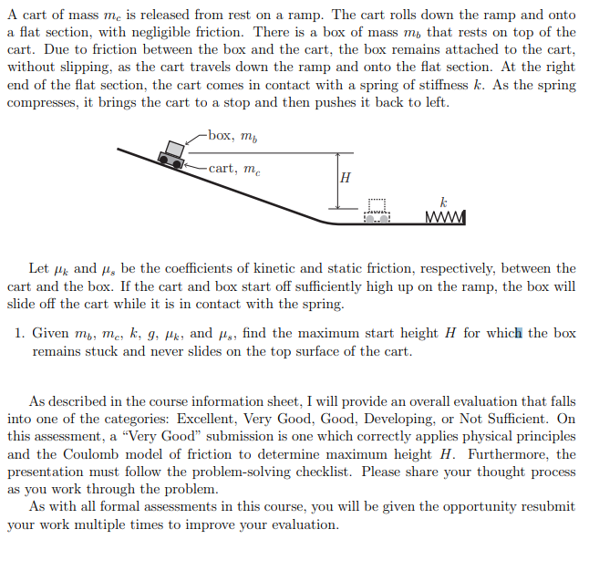 Solved A cart of mass me is released from rest on a ramp. | Chegg.com