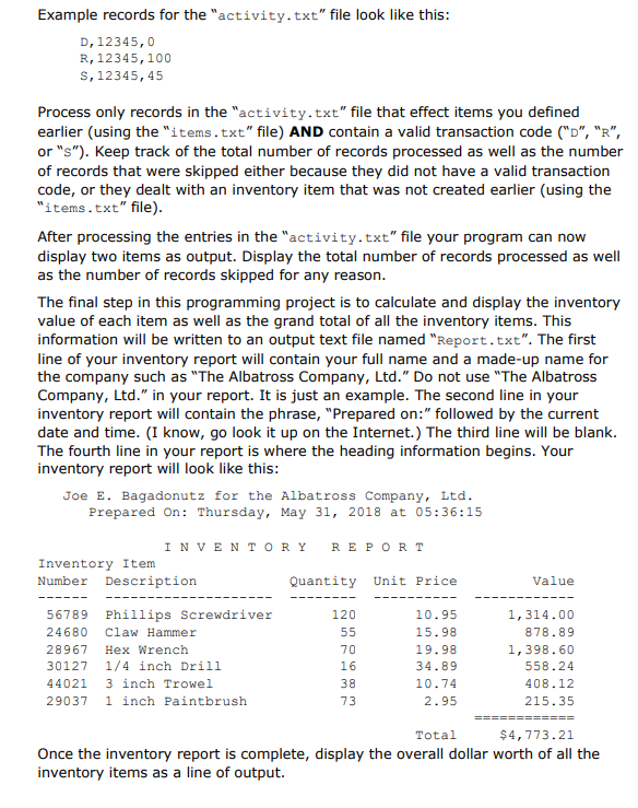 Solved This Programming Project allows you to demonstrate | Chegg.com