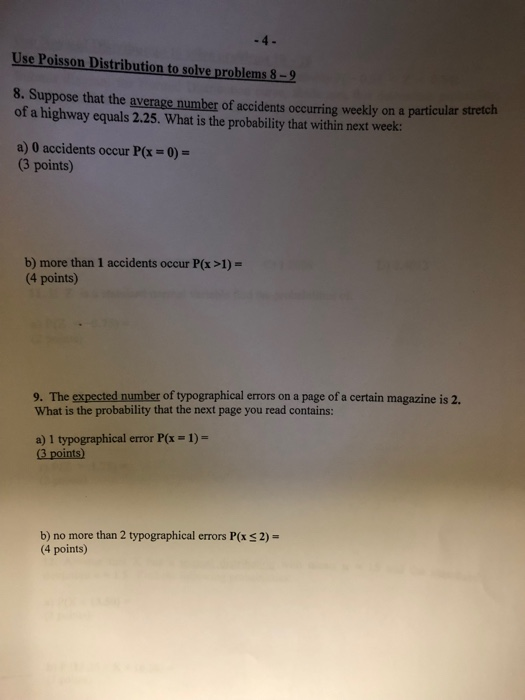 Solved Use Poisson Distribution to solve problems 8-9 8. | Chegg.com