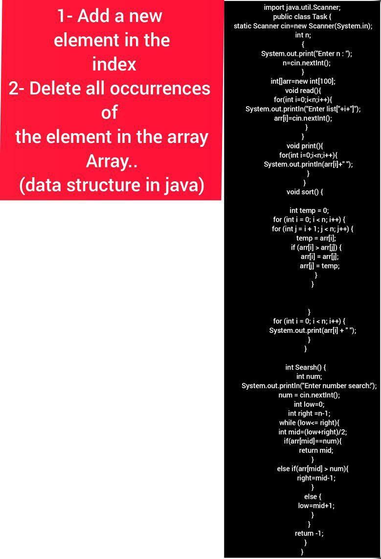 Solved 1- Add a new element in the index 2- Delete all | Chegg.com