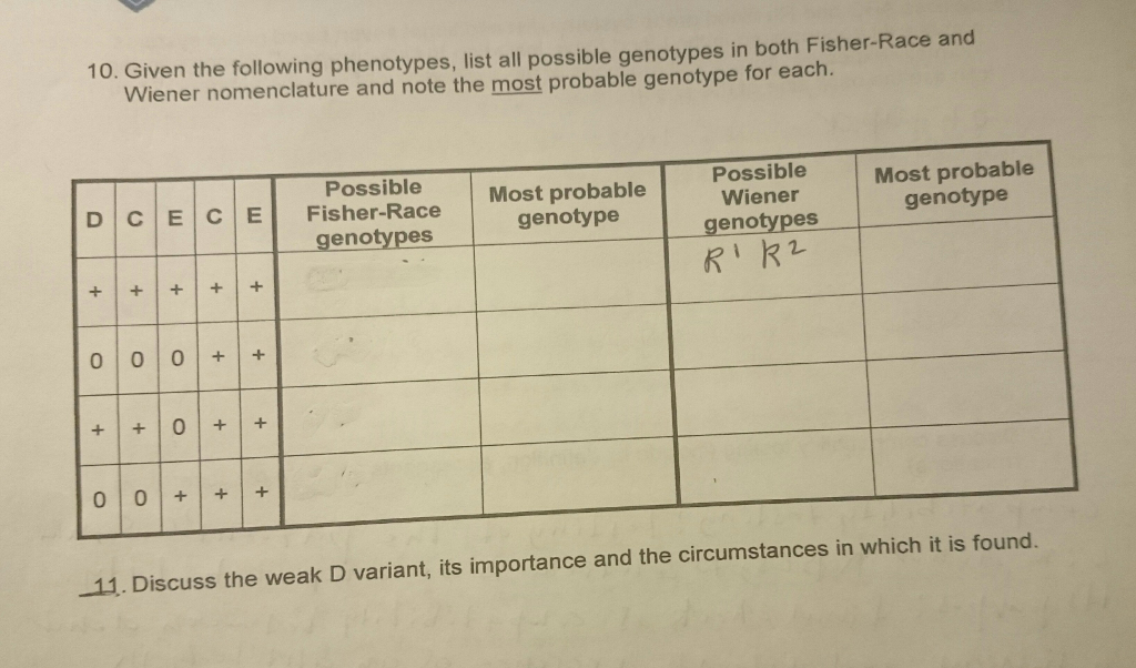 Solved 10. Given the following phenotypes, list all possible | Chegg.com