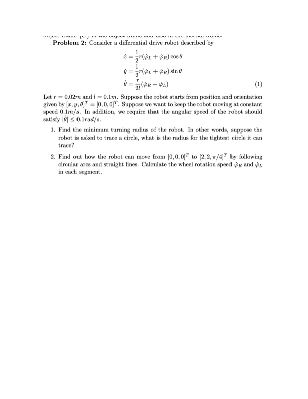 Solved Problem 2: Consider a differential drive robot | Chegg.com