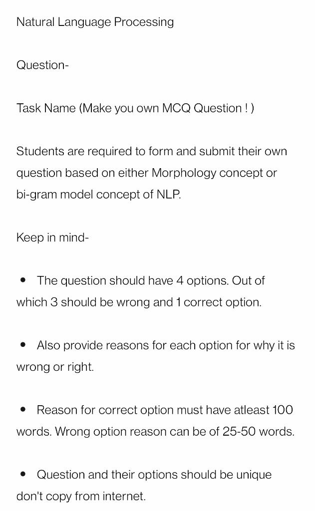 Solved Natural Language Processing Question- Task Name (Make | Chegg.com