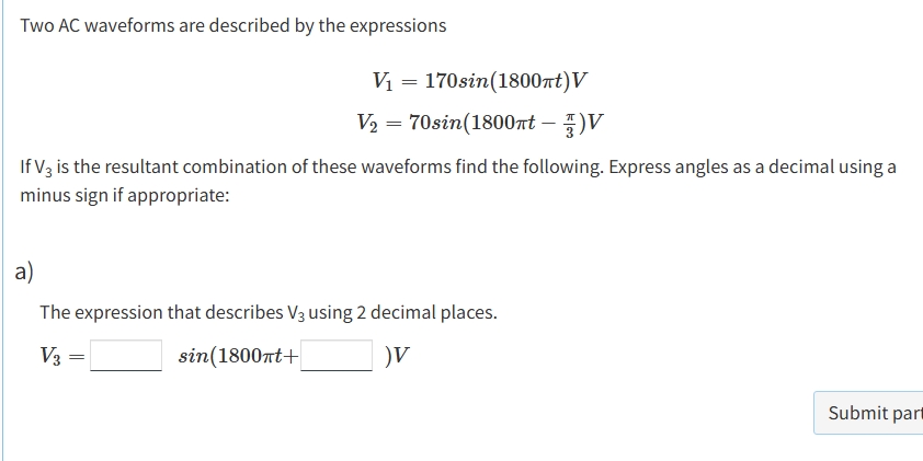Solved Two AC ﻿waveforms are described by ﻿the | Chegg.com