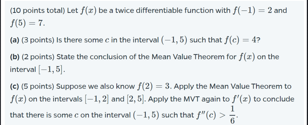 Solved (10 points total) Let f(x) be a twice differentiable | Chegg.com