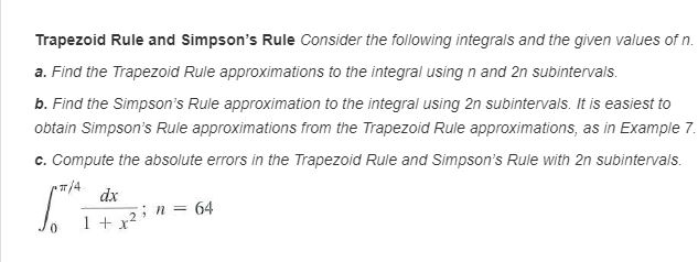 Solved Trapezoid Rule and Simpson's Rule Consider the | Chegg.com