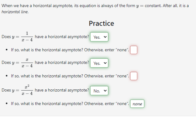 Solved When we have a horizontal asymptote, its equation is | Chegg.com