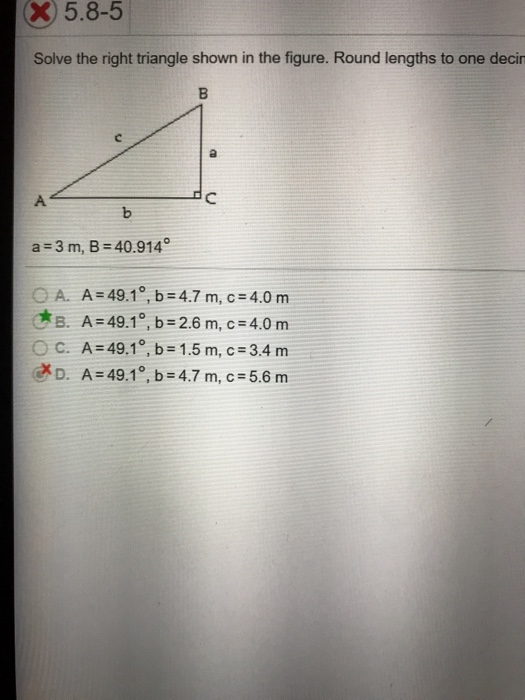 Solved X) 5.8-5 Solve the right triangle shown in the | Chegg.com
