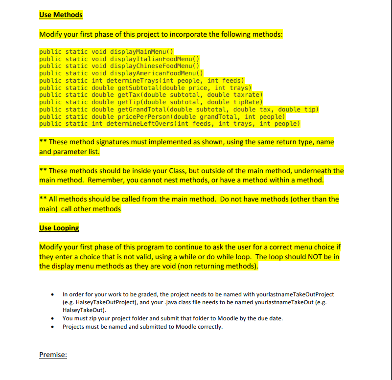 Solved Use Methods Modify your first phase of this project | Chegg.com