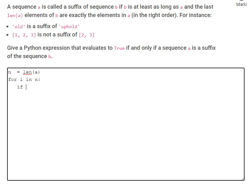 Solved Marks A sequence a is called a suffix of sequence b | Chegg.com