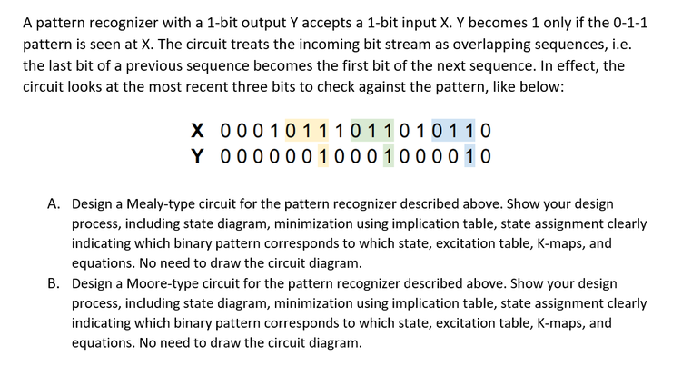 Solved A pattern recognizer with a 1-bit output y accepts a | Chegg.com