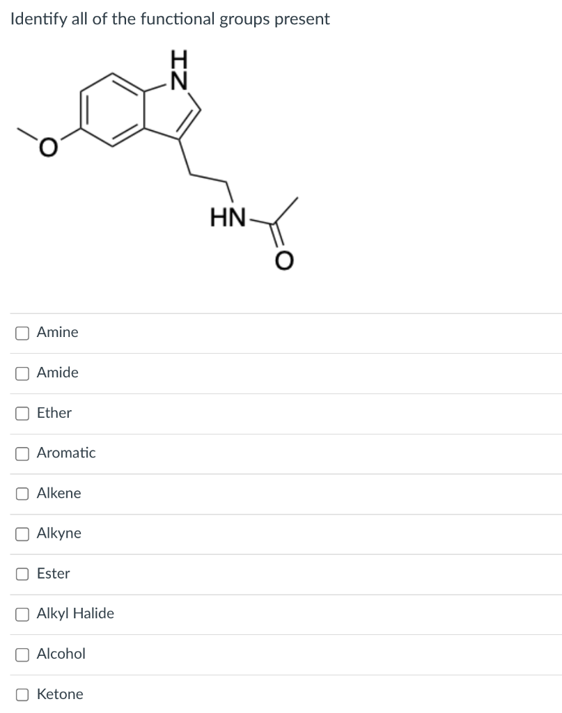 Solved Identify all of the functional groups present Amine | Chegg.com