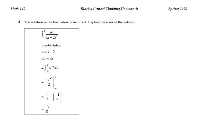 Solved Math 142 Block 4 Critical Thinking Homework Spring Chegg