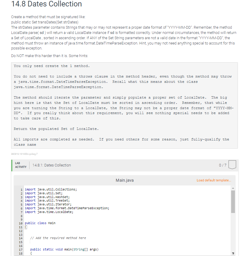 14.8 Dates Collection Create a method that must be | Chegg.com