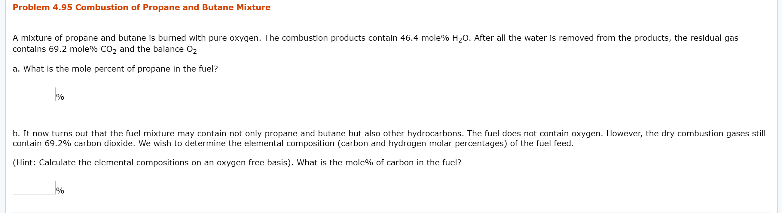 Solved Problem 4.95 Combustion of Propane and Butane Mixture | Chegg.com