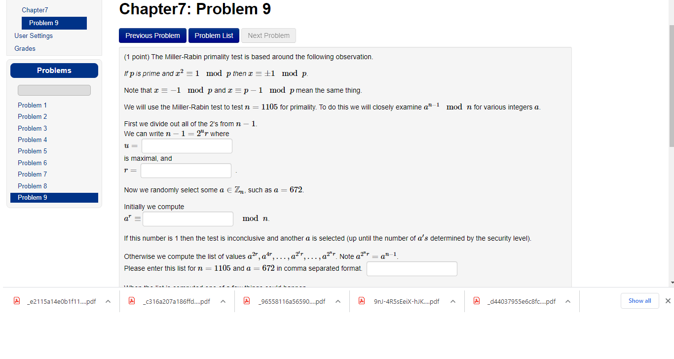 Chapter 7 Chapter7: Problem 9 Problem 9 Previous | Chegg.com