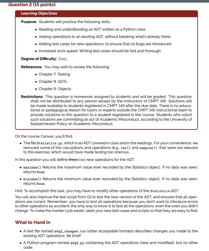 Solved Question 2 (15 points): Learning Objectives Purpose: | Chegg.com