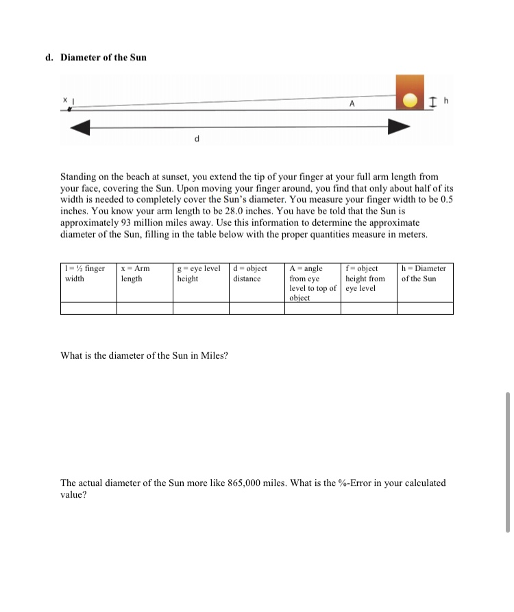 Solved d. Diameter of the Sun A Th d Standing on the beach | Chegg.com