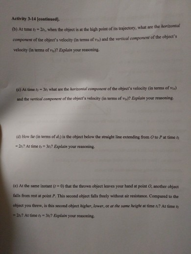 Solved Activity 3-14. Projectile motion III: Interpreting | Chegg.com