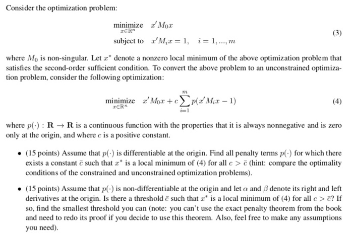 Consider the optimization problem: minimize rMoar | Chegg.com