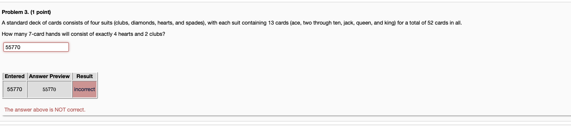Solved Problem 3. (1 point) A standard deck of cards | Chegg.com