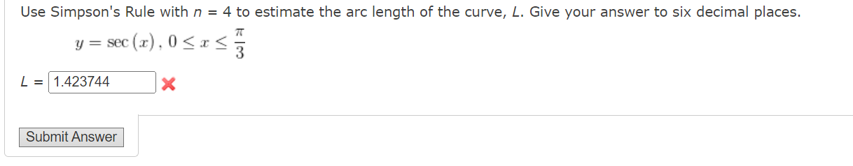 Solved Use Simpson's Rule with n=4 to estimate the arc | Chegg.com